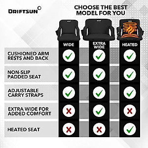 Driftsun 2 Pack Extra Wide Stadium Seats with Back Support - Deluxe Foldable Stadium Chairs for Bleachers - Folding Waterproof Sport Chair - Easy to Transport