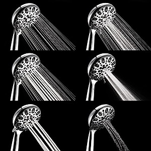 Handheld Shower Head, 6 Spray Setting High Pressure Shower Head with Brass Swivel Ball Bracket and Extra Long Stainless Steel Hose, Chrome, 5"