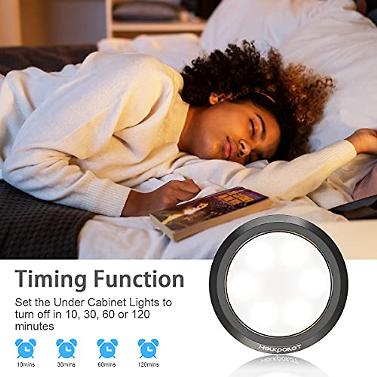 HOLKPOILOT Puck Lights with Remote Control, LED Under Cabinet Lights,Under Counter Light Battery Operated, Closet Light Dimmable, Under Cabinet Lighting, Stick On Lights(6PACK)