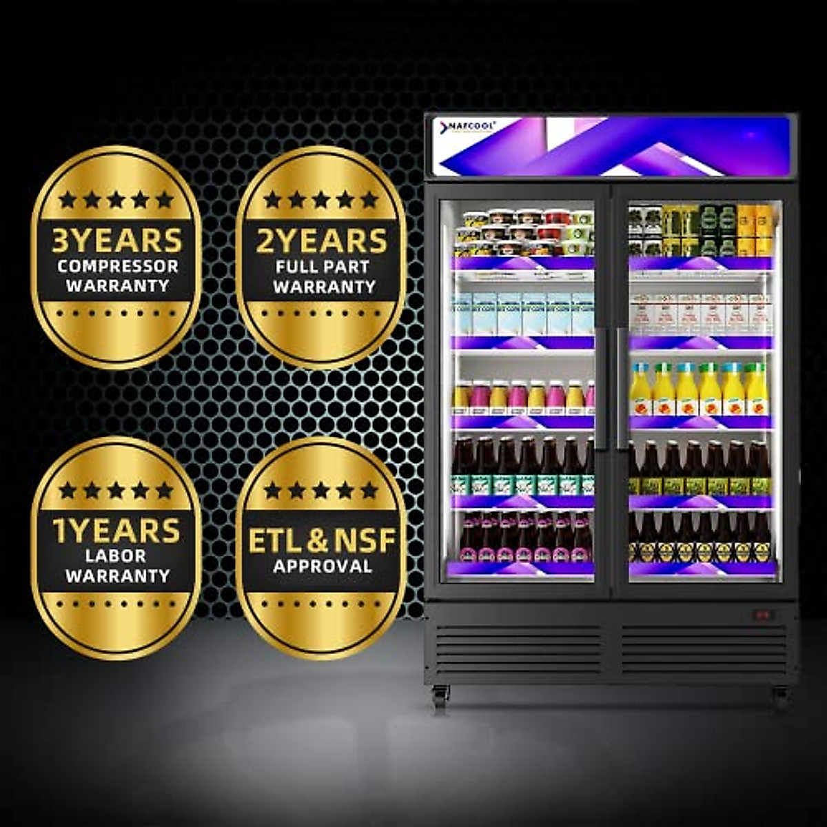 NAFCOOL Commercial Beverage Refrigerator Cooler,38 Cu Ft Two Glass Door Merchandiser Refrigerator Bar Wine Beer Drink Display Fridge for Home or Sale Used,ETL and NSF Approval,47.2" Wide