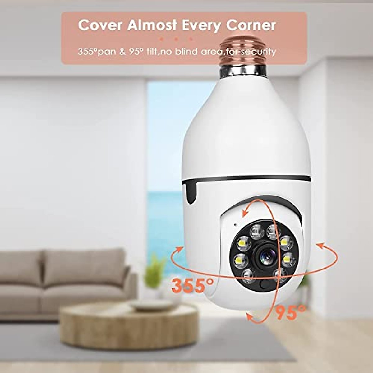 KOWVOWZ 2PCS 2.4GHz & 5GHz Wireless WiFi Light Bulb1080P Security Camera Wireless Outdoor, 360° Indoor Light Socket Security Cameras for Home Security with 2-Way Audio, Smart Motion Detection (2PCS)