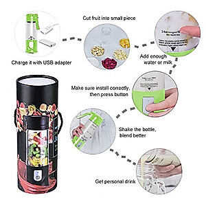 Portable Blender,Mini Personal Size Blenders for Smoothies and Shakes,USB Rechargeable Travel Juicer Cup Electric Fruit Juice Mixer with 6 Updated Blades for Travel, Sports, Kitchen,13.5Oz (Green)