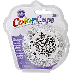 Wilton 36 Count Baking Cup, Standard, Damask, Black/White