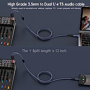 TAISUSAN 1/8 Stereo to Dual 1/4 Mono Cable 20ft, 3.5mm to Dual 1/4 Cable, 1/8 inch TRS Stereo to Dual 1/4 inch TRS Splitter