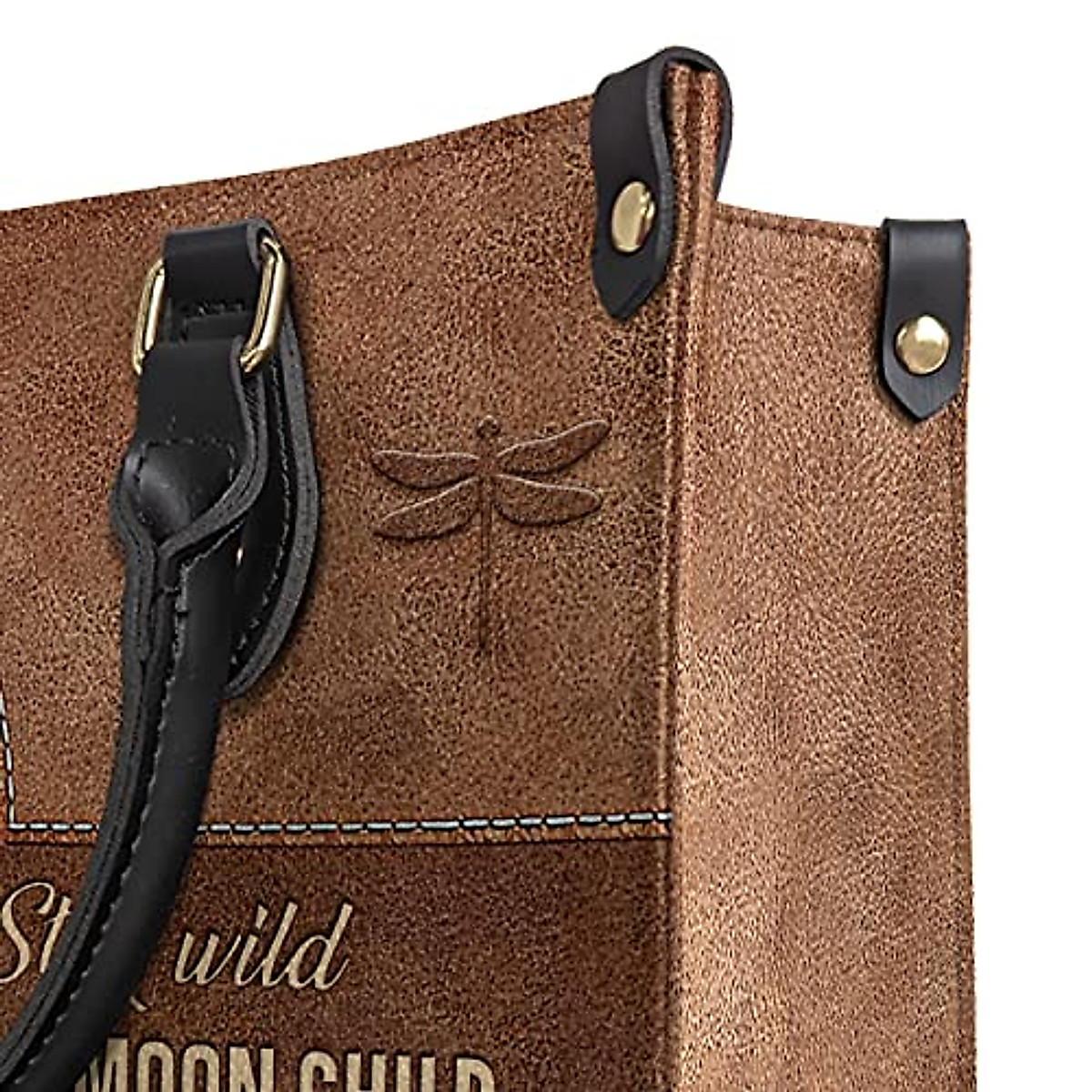 64HYDRO Stay Wild Moon Child Dragonfly Purses for Women, Shoulder Bag, Handbags for Women, Cute Gifts, Valentines Day Gifts for Her, Gifts for Sisters, Daughter, Mom, Friends - Travel Work Leather Bag