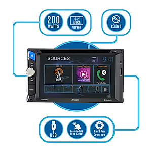 JENSEN CDR462 6.2 inch LED Multimedia Touch Screen Double Din Car Stereo | CD & DVD Player | Push to Talk Assistant | Bluetooth Hands Free Calling & Music Streaming | Backup Camera Input|USB & microSD