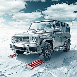 LILYPELLE Off Road Traction Boards, 2PCS Recovery Tracks Traction Mat for 4x4 Vehicle Truck SUV Car Offroad Sand Snow Mud Emergency Tire Traction Pads, Red