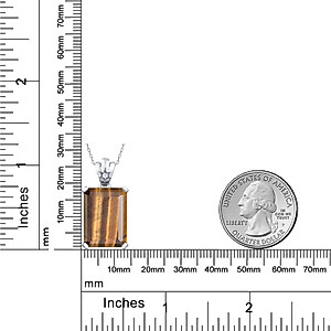 Gem Stone King 925 Sterling Silver Brown Tiger Eye Pendant Necklace For Women (12.05 Cttw, Emerald Cut 18X13MM, with 18 Inch Silver Chain)