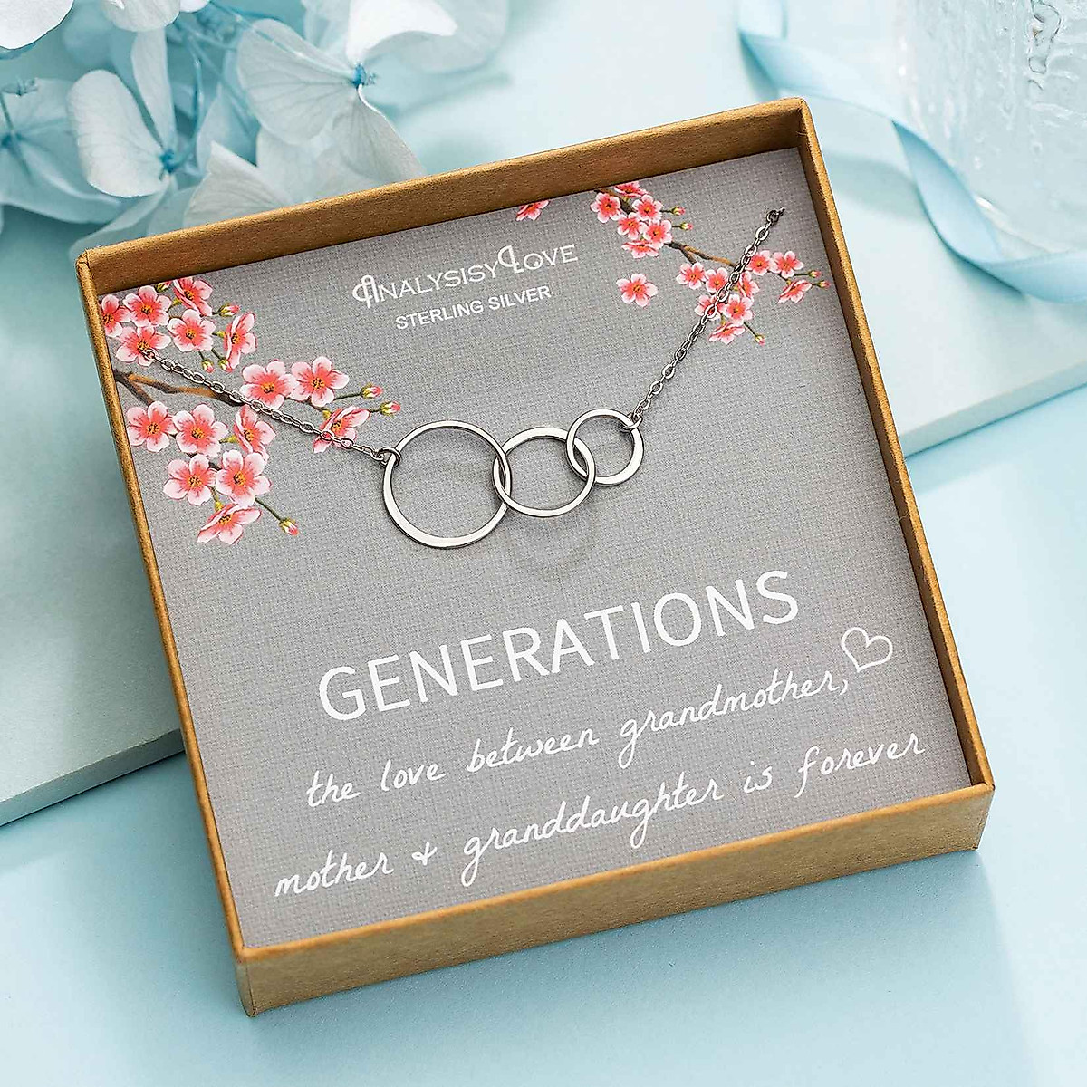 AnalysisyLove 3 Generations Necklace - Sterling Silver Interlocking Infinity 3 Circles Necklace for Grandma Mom Granddaughter, Birthday Jewelry Mothers Day Gift