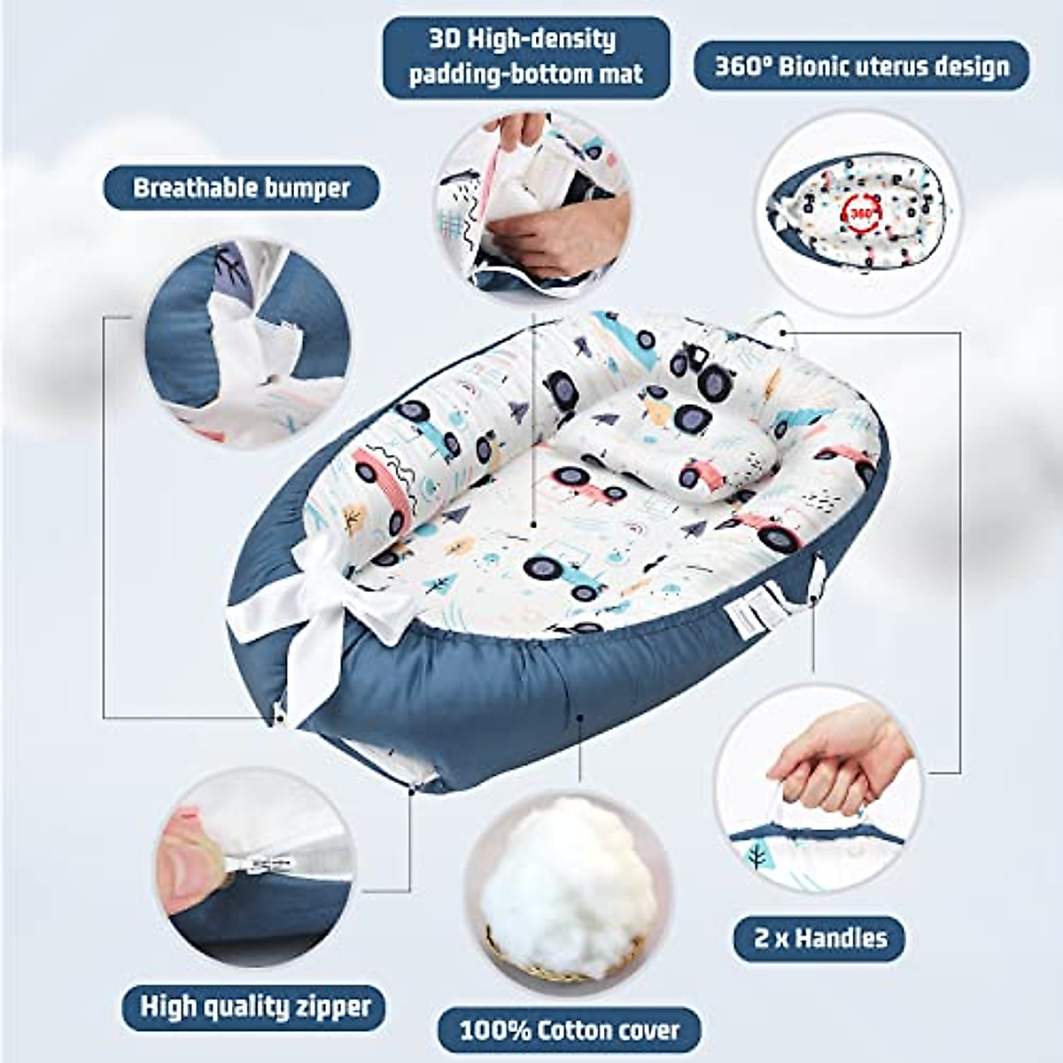 Baby Lounger Cover Adjustable Baby Nest Cover for Co Sleeping, Ultra Soft Cotton Baby Bed Cover Perfect for Traveling and Napping