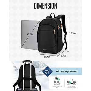 LIGHT FLIGHT Travel Laptop Backpack Women, 15.6 Inch Anti Theft Laptop Backpack with USB Charging Hole, Water Resistant College School Bookbag, Large Capacity Black Computer Backpacks for Work, Black