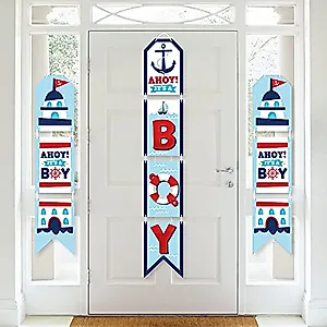 Big Dot of Happiness Ahoy It’s a Boy - Hanging Vertical Paper Door Banners - Nautical Baby Shower Wall Decoration Kit - Indoor Door Decor
