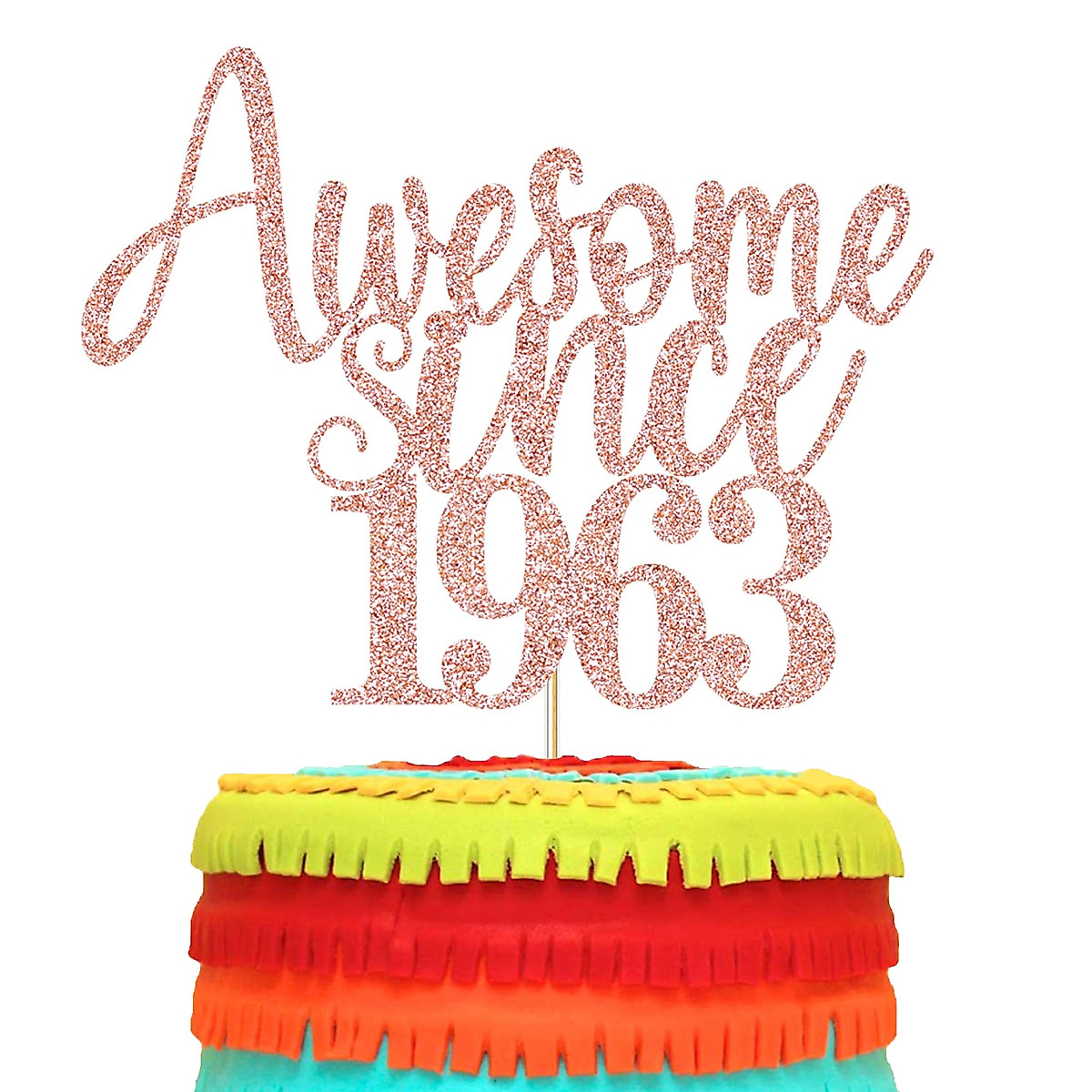 Klionjor 61st Awesome since 1963 Cake Topper Cheers to 61 Years Birthday Cake Pick 61 Fabulous Cake Decoration for Happy 61st Birthday Anniversary Party Cake Decorations Supplies(1963, Rose gold)