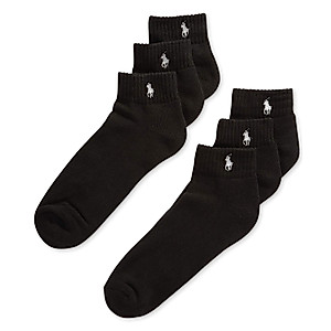 Ralph Lauren Polo Classic Sport 6 Pack half Cushioned sole Men's Socks (Black with Silver Horse)