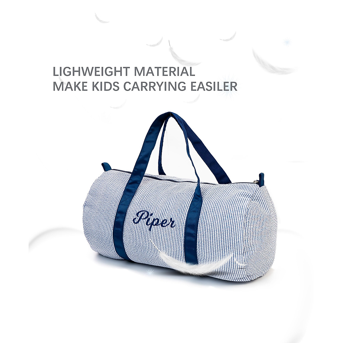 Personalized Kids Travel Overnight Bag Seersucker Carry On Lightweight Weekender Duffel Bag for Boys Daycare Bag for Toddler Boys Girls Weekend Beach Sports Gym Sleepover Bag (Blue)