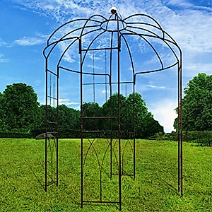 OUTOUR French Style Birdcage Shape Heavy Duty Gazebo,9'Highx 6‘6"Wide,Pergola Pavilion Arch Arbor Arbour Plants Stand Rack for Wedding Outdoor Garden Lawn Backyard Patio,Climbing Vines,Roses,Dark Rust