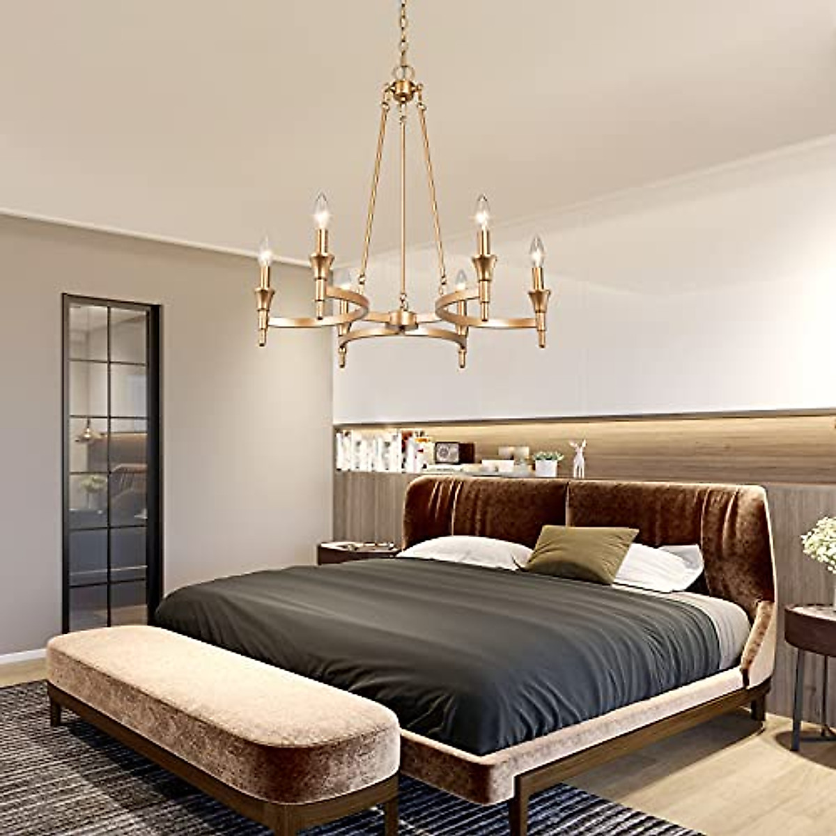 classy leaves Chandeliers for Dining Rooms, Chandeliers Modern, 6 Light Gold Chandelier Light Fixture for Living Room, Bedroom, 25" W x 25" L x 26.8" H