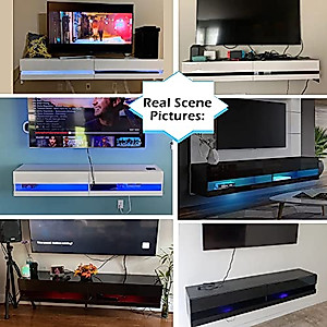 Uspeedy 71in Floating TV Stand, High Gloss Entertainment Center for TVs Up to 80 inch,Led Stand Wall Mounted with LED Lights,TV Console Shelf,Media Furniture(Black 1)