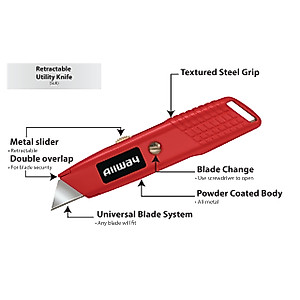 ALLWAY SLK Retractable Utility Knife with Steel Slider and 3 Blades