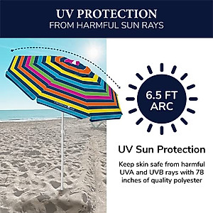 Caribbean Joe Chaby International Portable, Adjustable Tilt Beach Umbrella with UV Protection, 7 FT