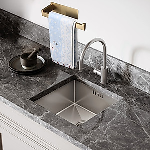 Vanloory Hand Towel Holder, Strong Self Adhesive Hand Towel Ring, Thicken SUS304 Stainless Steel Hand Towel Bar/Rack, No Drilling Modern Hand Towel Hanger (Brushed Gold, 9 in)