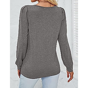 ZESICA Women's 2023 Casual Long Sleeve T Shirts Lace V Neck Trendy Basic Tops Summer Fall Tee Blouse,Grey,Large