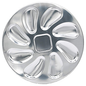 MGTECH 2 Pack Oyster Plate, Stainless Steel Oyster Pan Oyster Serving Tray, Oyster Shell Shaped Platter