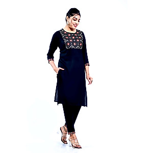 Vihaan Impex Black Kurti for Women Kurta Set with Pant 3/4 Sleeve