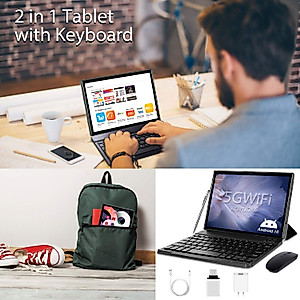 AOYODKG Android 11 Tablet 10 Inch, 4GB RAM 64GB ROM 128GB ROM Expand, Octa Core 1.6GHz Google GMS Certified Tablets, Dual Camera 5G WiFi 1280x800 Full HD IPS PC with Keyborad Mouse Stylus, AYO-9