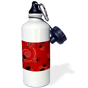 3dRose "Ladybug Pattern" Sports Water Bottle, 21 oz, White