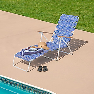 CAMP & GO 4-Position Folding Web Lawn Chair Beach Lounger, Blue/White