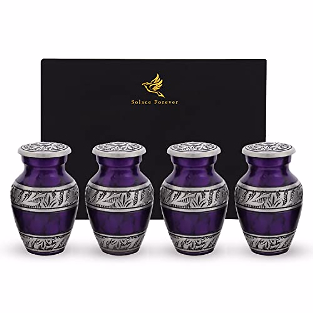 Purple Keepsake Urns - Mini Urns for Human Ashes Set of 4 with Premium Box & Bags - Handcrafted Urns for Ashes - Honor Your Loved One with Cremation Urns for Ashes - Small Urns for Men & Women