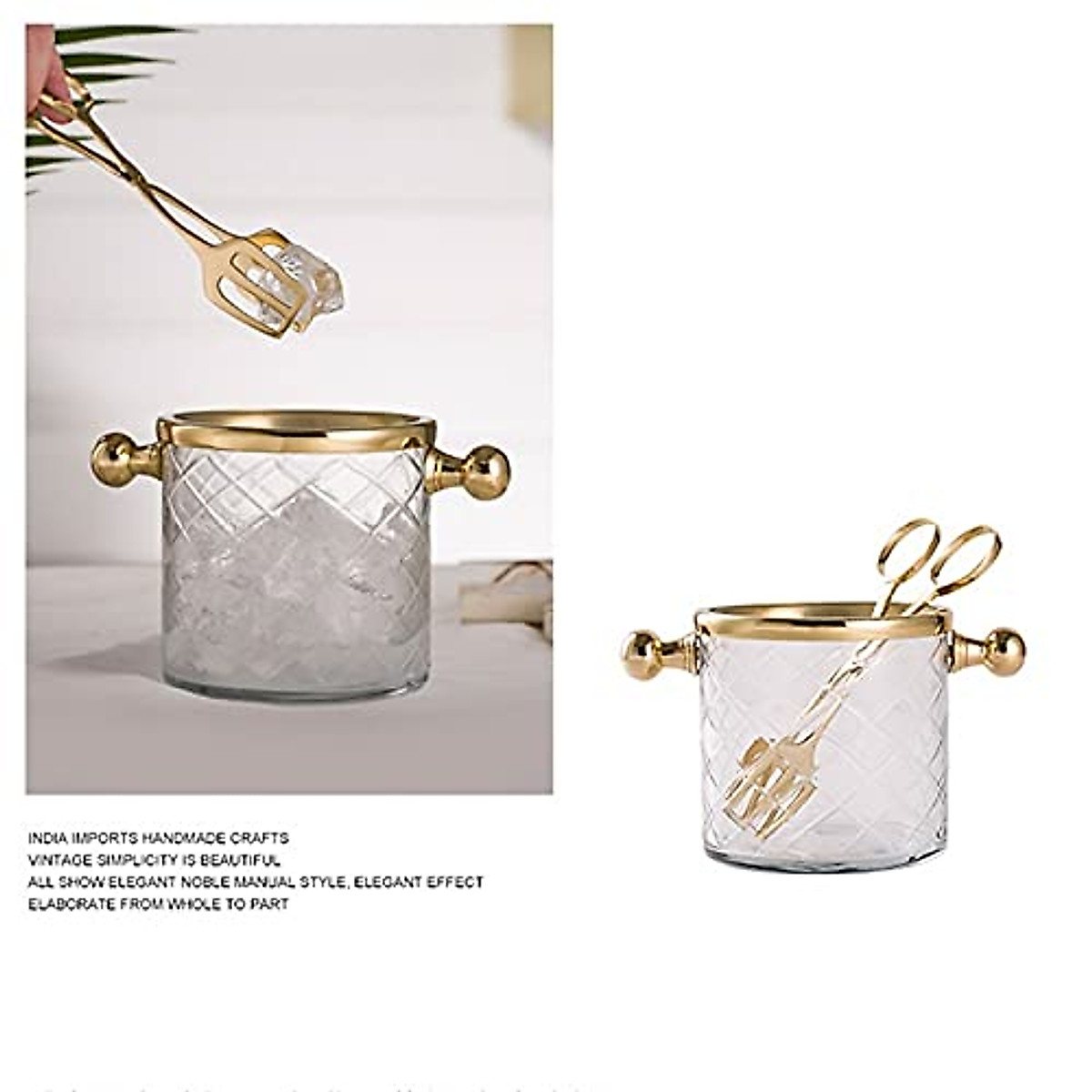 CUJUX Handmade Brass Glass Ice Bucket With Ice Clip Dining Table Cooler Wine Wine Rack Ice Bucket Champagne Can Cooler