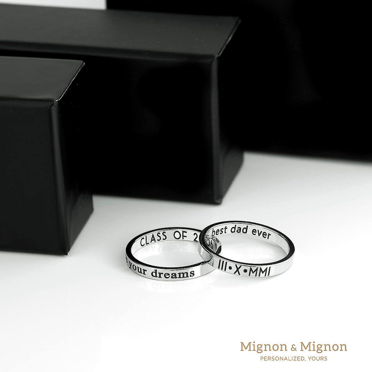 MignonandMignon Personalized Stacking Inspirational Name Ring Initial Gift for Her Stackable Mothers Day - R4