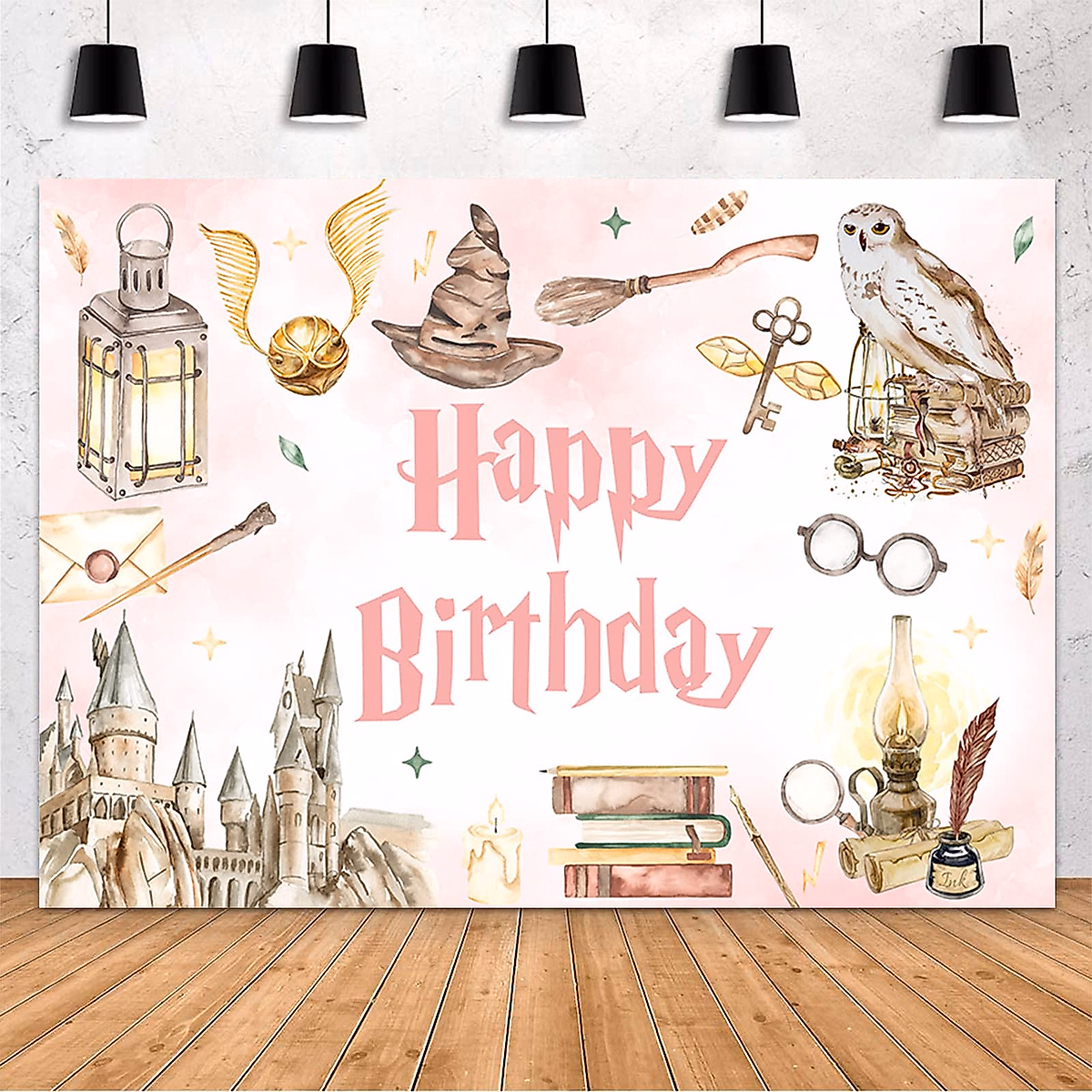 MEHOFOND 7x5ft Wizard Birthday Backdrop for Girls Magical Castle Witch Wizard School Happy Birthday Photography Background Sorcerer Theme Birthday Party Cake Table Decoration Photo Booth Props