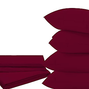 Texas Linen 100% Extra Long Staple Cotton 6 Piece Bundle - 4 Piece Sheet Set and 2 Extra Pillowcases (King Size, Burgundy Color)