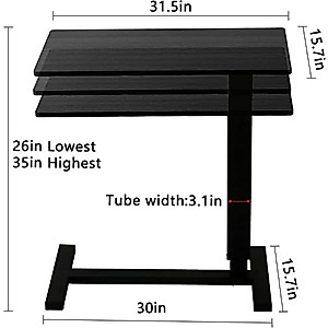 Erinaik Adjustable Height Overbed Table, Large Medical Bedside Desk with Hidden Casters, 31.5" L x 15.7" W, Mobile Tray Table for Hospital, Office, Home, Study Use