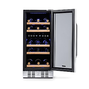 NewAir 15" Built-in or Freestanding 29 Bottle Dual Temperature Zone Wine Fridge, Quiet Operation Wine Cooler with Beech Wood Shelves, Stainless Steel Wine Cellar for Red, White, and Sparkling Wine