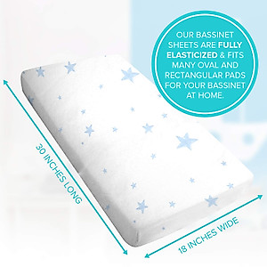 Kushies Baby Fitted Bassinet Sheets - 30 x 18 x 2 Bassinet Mattress Mini Crib Sheets - Blue Scribble Stars Bassinet Cover Mini Crib Mattress - Mattress For Playpen & Bed Side Bassinets Mini Crib Sheet (S335605)