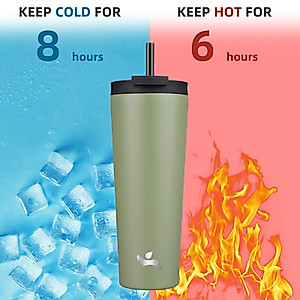 Konokyo 26 OZ Insulated Tumbler with Lid and 2 Straws Stainless Steel Water Bottle Vacuum Travel Mug Coffee Cup,ArmyGreen