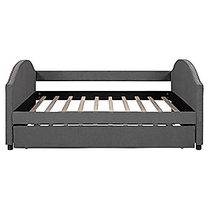 ATY Upholstered Full Size Daybed with Twin Size Trundle, Sofa Bed Bedframe Design for Small Space, Bedroom, No Box Spring Needed, 80.3" L x 55.1" W x 36.8" H, Gray