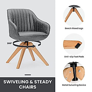 Giantex Swivel Accent Chair for Desk - Set of 2 Armchair Without Wheel, Leathaire Fabric Padded Comfy Mid Century Modern Desk Chair for Home Office Study Meeting Room Small Space, Gray