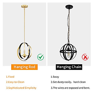 VIOLOEMI Black and Gold Pendant Light, Modern Globe Chandeliers for Dining Room, Adjustable Height 3-Light Farmhouse Foyer Hallway Entryway Kitchen Island Lighting Fixtures(Bulb Not Included)