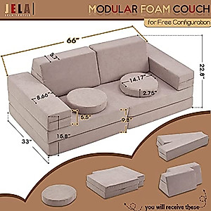 jela Kids Couch 10PCS Luxury, Floor Couch Floor Sofa Modular Furniture for Adults, Playhouse Play Set for Toddlers Babies, Modular Foam Play Couch, Modular Sectional Sofa (Classic, Taupe)