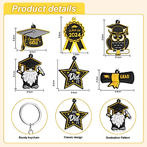 Sureio 30 Pcs Class of 2024 Graduation Keychains Gifts for 6 Designs Rubber Inspirational 2024 Grad Gifts Class of 2024 Decorations(Blue and Gold)