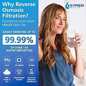 Express Water 600 GPD Tankless Reverse Osmosis System - 2:1 Pure to Drain Reverse Osmosis Water Filter System, Easy Install, Quick Twist Filters RO Water System - RO System Under Sink, Brushed Nickel