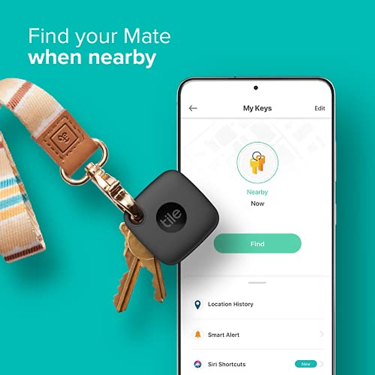 Tile Mate (2022) 1-Pack.Black. Bluetooth Tracker, Keys Finder and Item Locator for Keys, Bags and More; Up to 250 ft. Range. Water-Resistant. Phone Finder. iOS and Android Compatible.