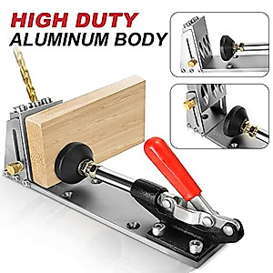 Pocket Hole Jig Kit - Adjustable Pocket Screw Jig Heavy Duty Aluminum Alloy Pocket Hole Jigs System for Woodworking, Carpenter Drill Jig for Angled Holes with 3 Drilling Bit Hole Puncher Locator