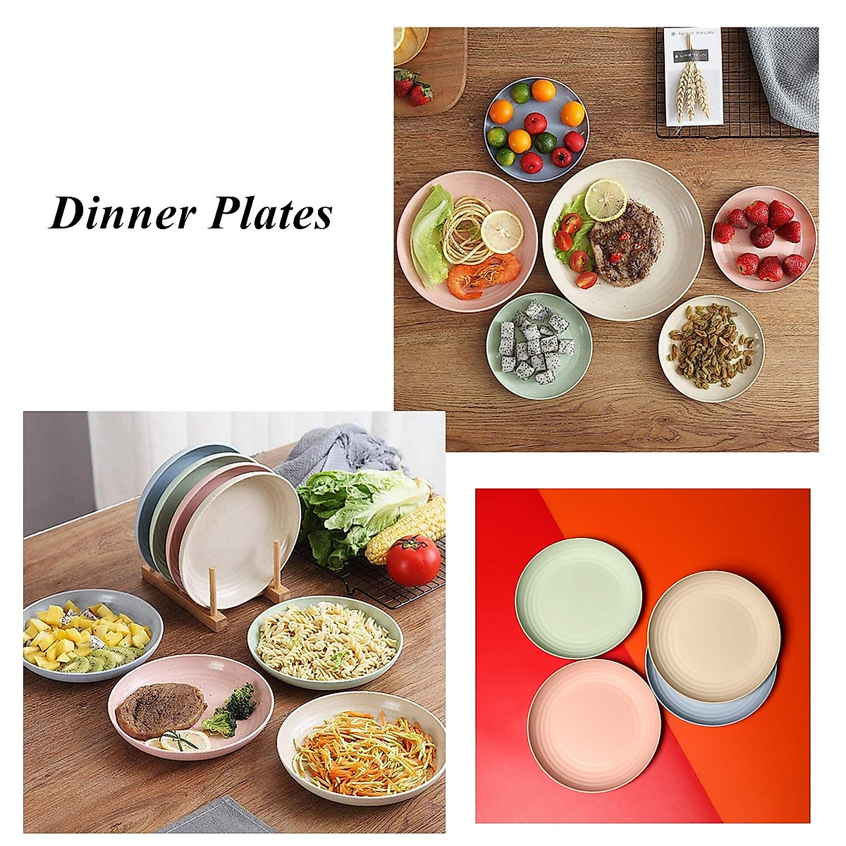 CAMBUY Wheat Straw Plates Lightweight Unbreakable Dinner Dishes Plates Set Dishwasher & Microwave Safe (Extra Large 4 Pack 10')