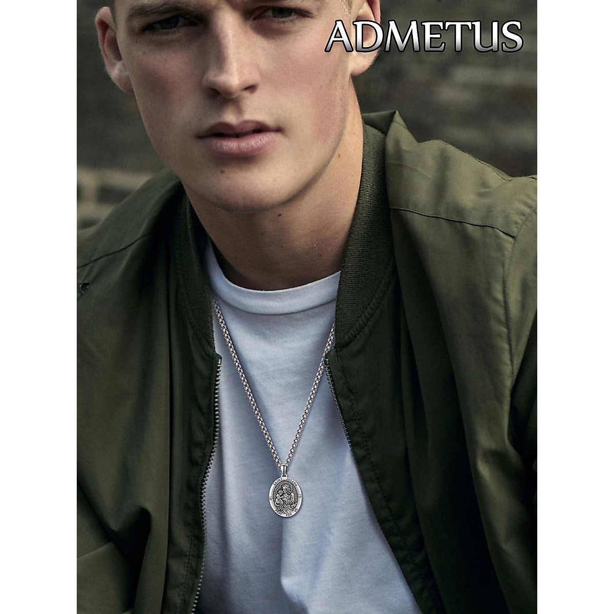 ADMETUS St Joseph Medal for Men 925 Sterling Silver Oval Saint Joseph Pendant Necklace Protection Jewelry Religious Gifts